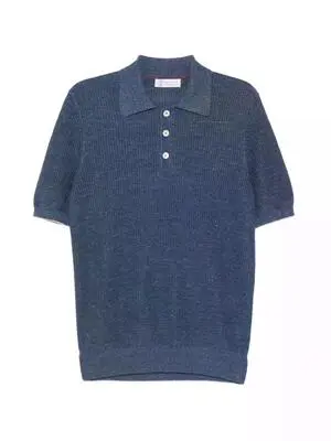Brunello Cucinelli Knitted Short Sleeve Polo Shirt - Blue