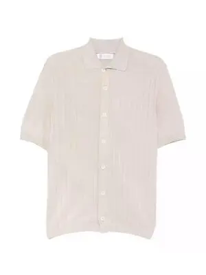 Brunello Cucinelli Ribbed Buttoned Polo Shirt - Neutrals