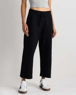 Quince Organic French Terry Cropped Wide Leg Pants - Bold Black