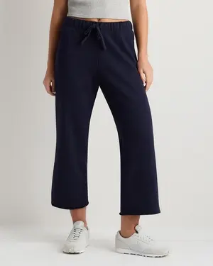 Quince Organic French Terry Cropped Wide Leg Pants - Deep Navy