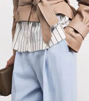 Agnona Linen Pleated Drawstring Trousers
