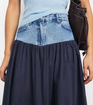 Sandro Denim-poplin Hybrid Midi Skirt - Blue