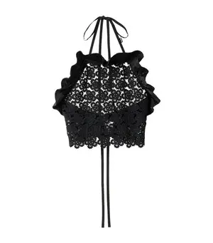 Miu Miu Cotton Macramé Pinafore Top - Black