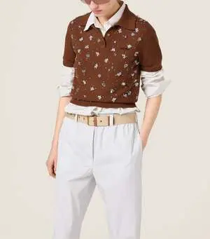 Miu Miu Cashmere Embellished Polo Sweater
