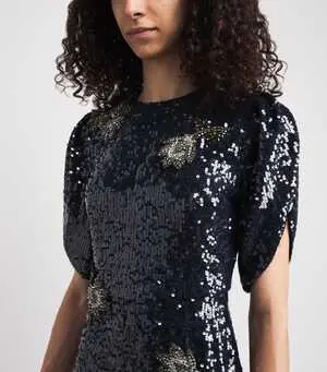 Erdem Embellished Sequin Midi Dress - Navy