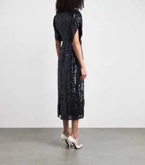 Erdem Embellished Sequin Midi Dress - Navy