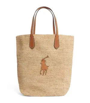 Polo Ralph Lauren Large Raffia Big Pony Tote Bag - Beige