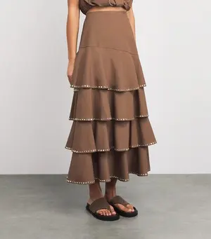Sandro Cotton Embellished Maxi Skirt