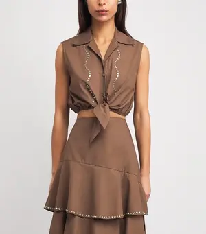 Sandro Cotton Embellished Cropped Shirt - Brown