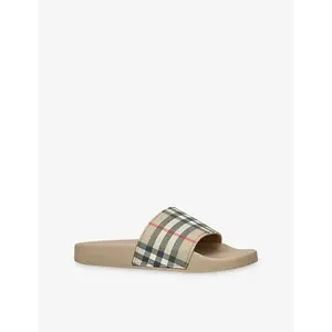Burberry Checked Rubber Slides - Tan