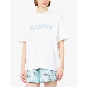 GANNI Logo-embroidered Relaxed-fit Cotton T-shirt