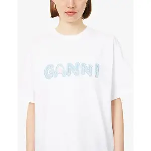 GANNI Logo-embroidered Relaxed-fit Cotton T-shirt