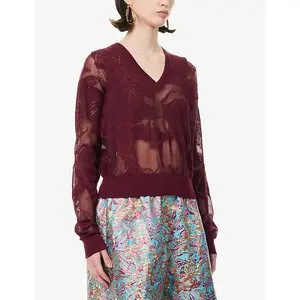 Dries Van Noten Lace Woven Cotton-knit Jumper - Bordeaux