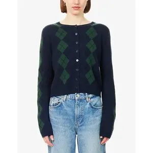 REFORMATION Clara Argyle-knit Cashmere Cardigan - Navy Multi Argyle