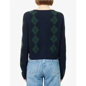 REFORMATION Clara Argyle-knit Cashmere Cardigan - Navy Multi Argyle