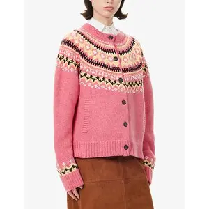 Miu Miu Fair-isle Knit Wool Cardigan - Rosa