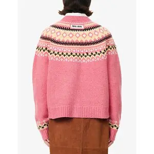 Miu Miu Fair-isle Knit Wool Cardigan - Rosa