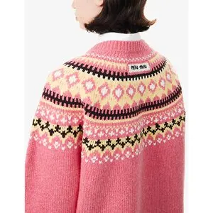 Miu Miu Fair-isle Knit Wool Cardigan - Rosa