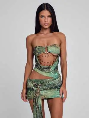 OUTCAST Lowen Printed Mini Dress With Beaded Chain