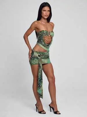 OUTCAST Lowen Printed Mini Dress With Beaded Chain