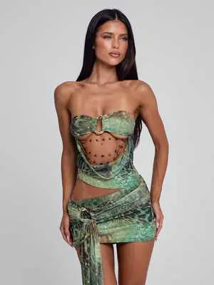 OUTCAST Lowen Printed Mini Dress With Beaded Chain