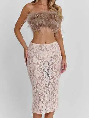 OUTCAST Feather-trimmed Strapless Crop Top