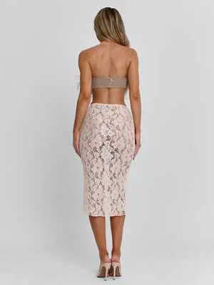 OUTCAST Feather-trimmed Strapless Crop Top