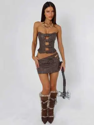 OUTCAST Rodeo Mini Skirt - Brown