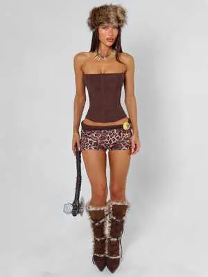 OUTCAST Sola Mesh Corset Top - Brown