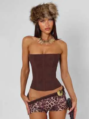 OUTCAST Sola Mesh Corset Top - Brown