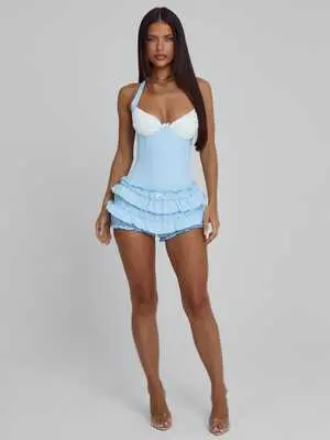 OUTCAST Maika Fitted Mini Playsuit - Blue