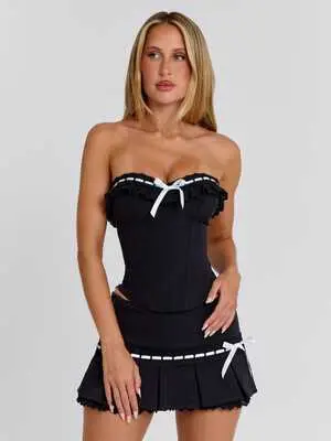 OUTCAST Mini Skirt With Lace And Bow Detail