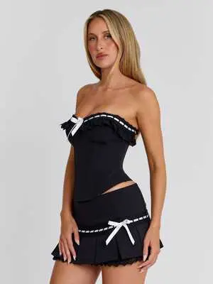 OUTCAST Mini Skirt With Lace And Bow Detail