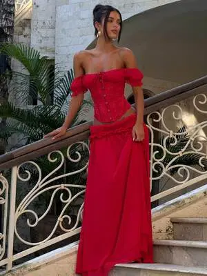 OUTCAST Lubela Maxi Skirt - Red