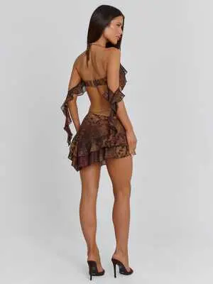 OUTCAST Lola Mini Dress In Alia - Brown/print