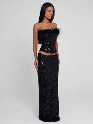OUTCAST Sequin Corset Top With Feather Trim