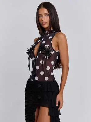 OUTCAST Maelis Polka Dot Maxi Dress - Black