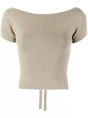 Lapointe Boat-neck Top With Rear Tie Fastening - Grey