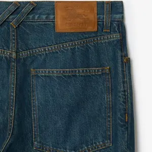 Burberry Straight Check Turn-up Jeans - Mid Blue