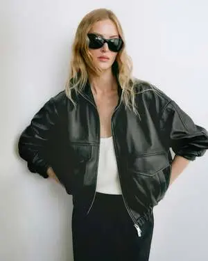 WAKAKUU Leather Bomber Jacket
