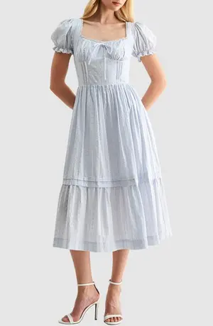 ALL IN FAVOR Pintuck Cotton Dobby Midi Dress - Lt Blue