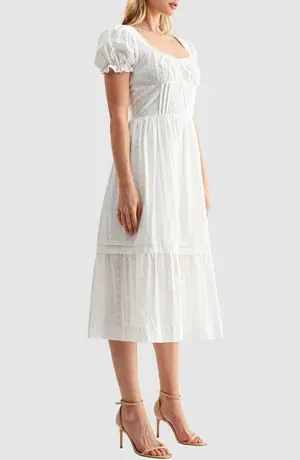 ALL IN FAVOR Pintuck Cotton Dobby Midi Dress