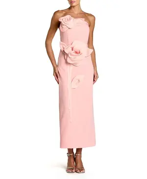 Mac Duggal Strapless Crepe Gown With 3d Satin Flowers