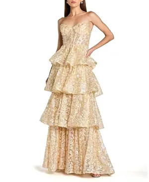 Mac Duggal Strapless Sweetheart Neck Tiered Ruffle Gown - Nude Multi