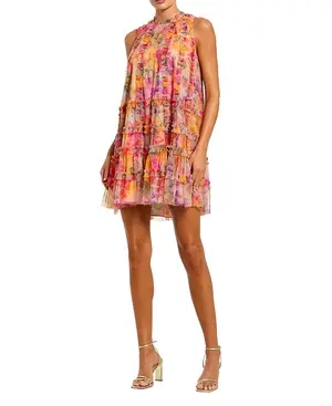 Mac Duggal Printed Mesh Mini Dress - Multi