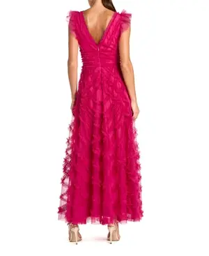 Mac Duggal V-neck Ruffle Maxi Gown