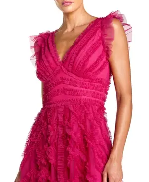 Mac Duggal V-neck Ruffle Maxi Gown