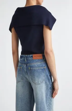 Monse Crop Sailor Collar Merino Wool Sweater