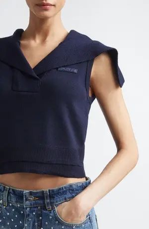 Monse Crop Sailor Collar Merino Wool Sweater