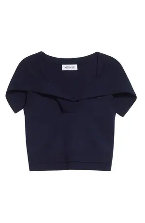 Monse Crop Sailor Collar Merino Wool Sweater